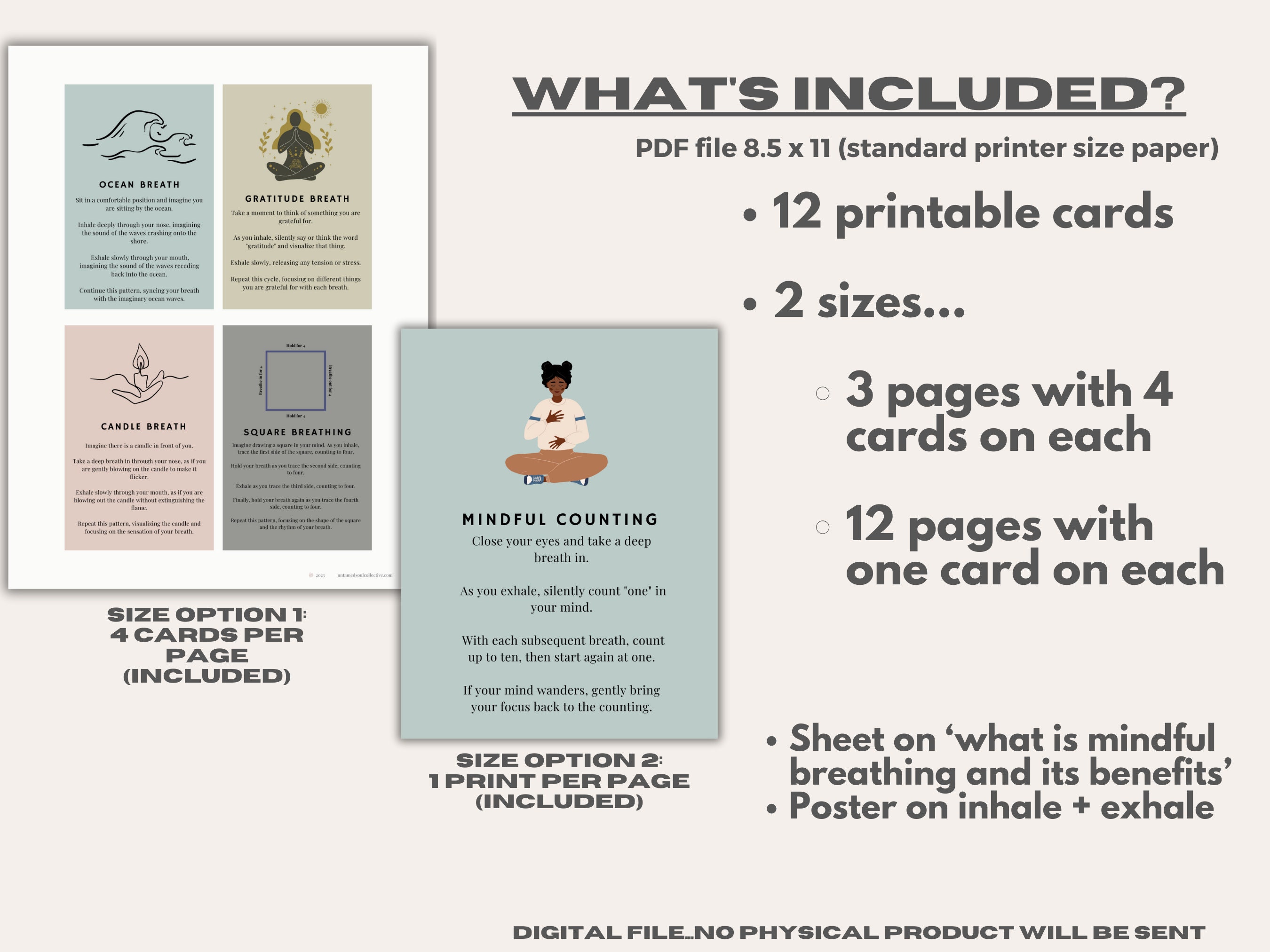 Printable Mindful Breathing Exercise Cards: Somatic Therapy (digital ...