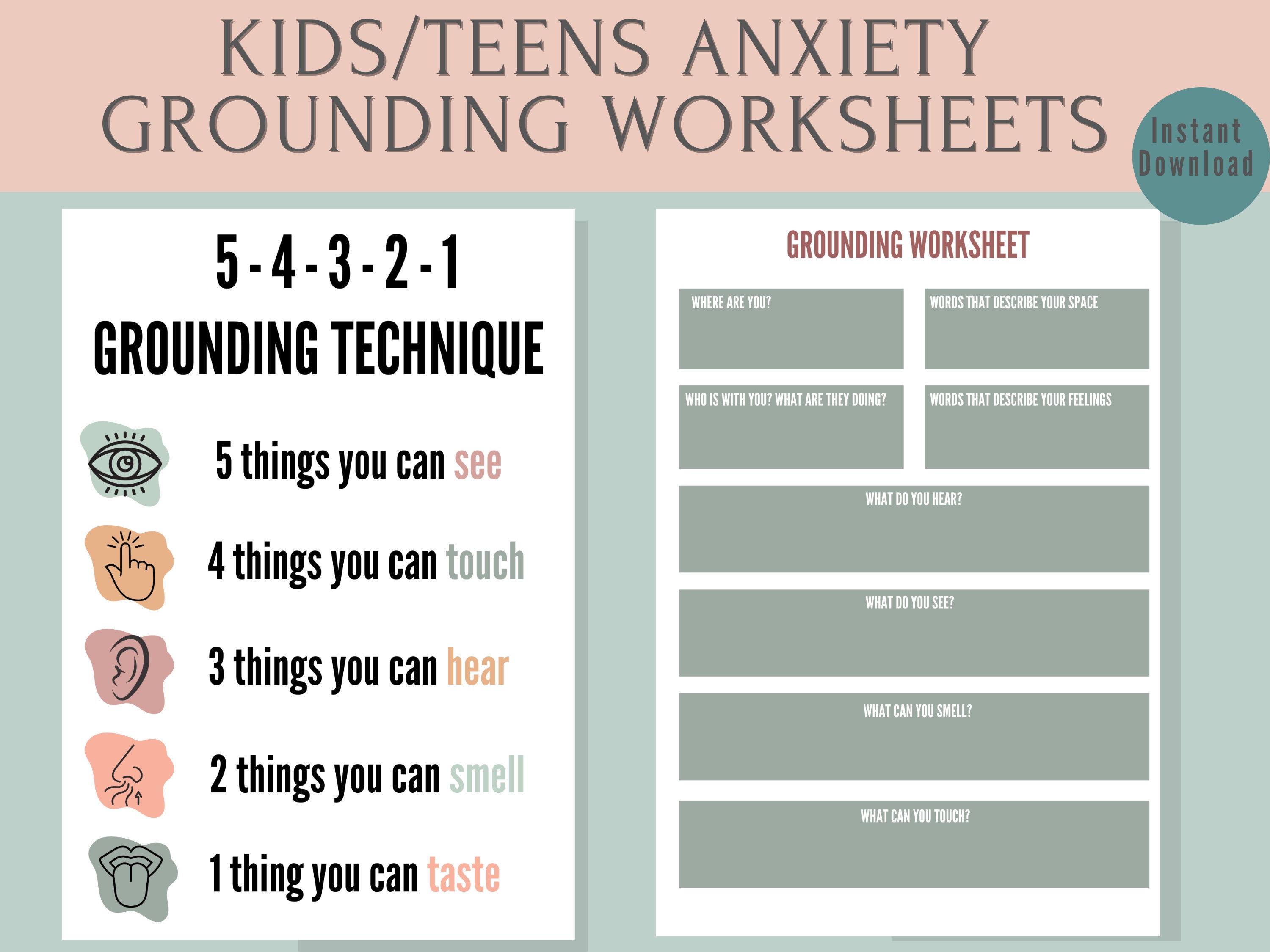 Teen Anxiety, Grounding Worksheet, Therapy Emotional Regulation, School Counselor Tool ...