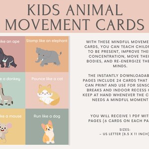 Animal Movement Cards Kid Physical Activity Action Cards Circle Time ...