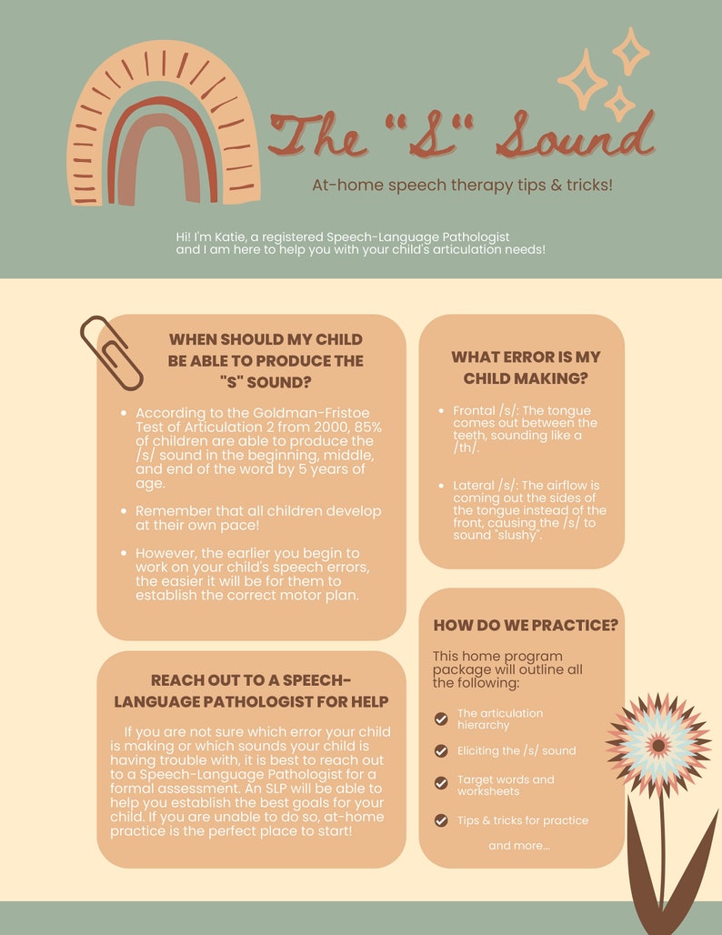 S Articulation Home Program, Children's Speech Therapy, Speech-language ...