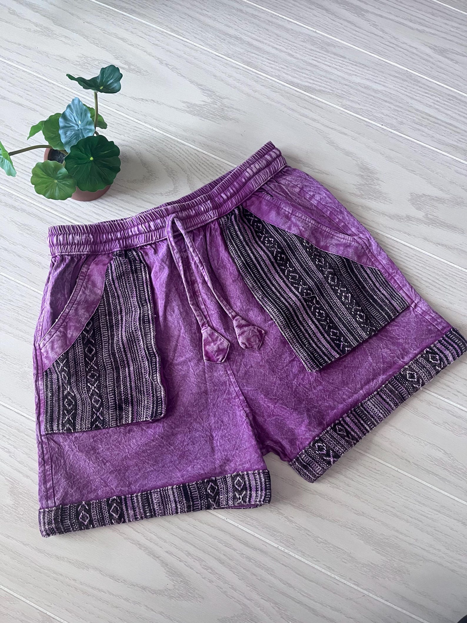 Bohemian Hippie Lightweight Cotton Shorts, Stonewashed Organic Cotton ...