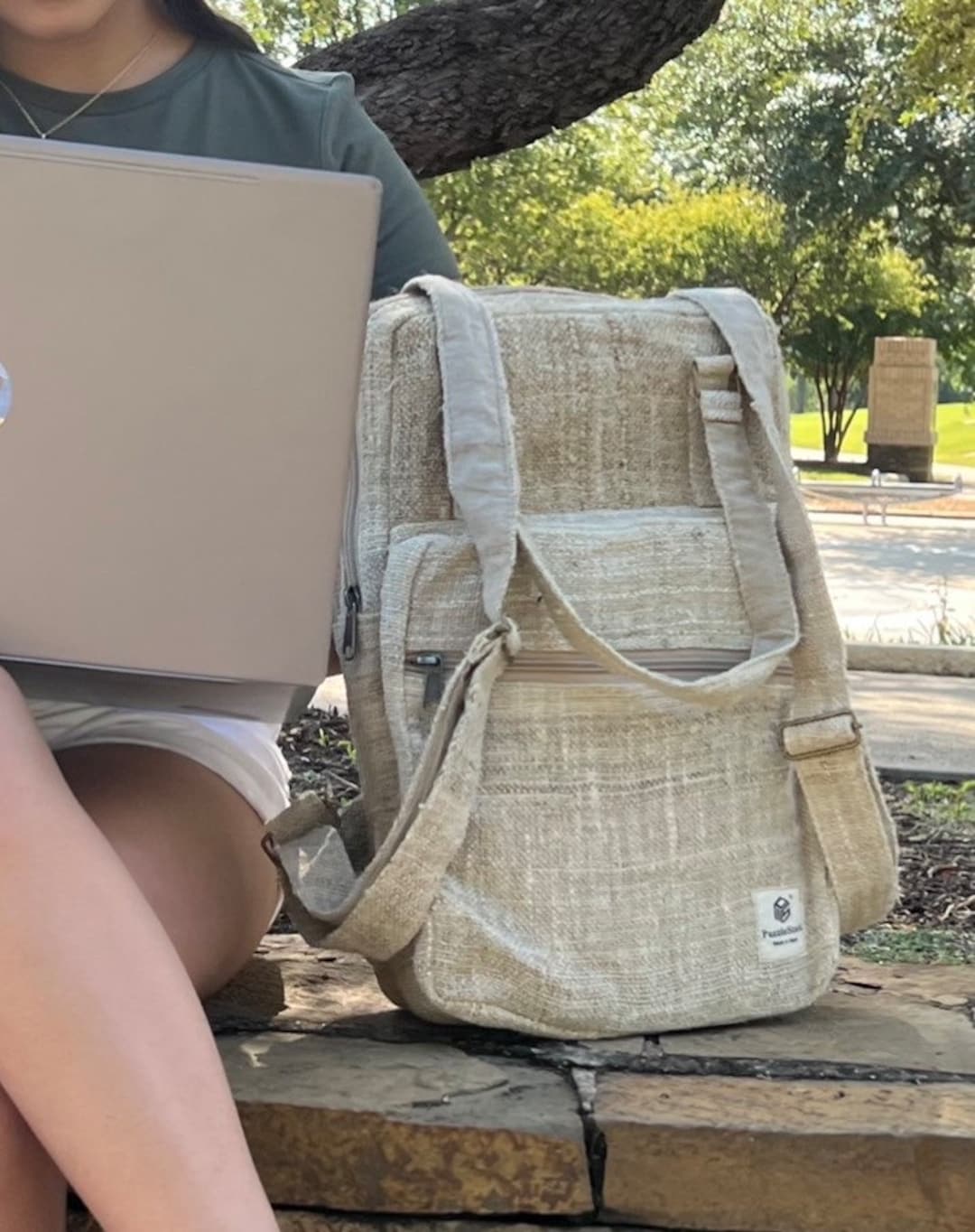 Hemp Laptop Backpack/ Large Hemp Backpack/ Natural Hemp/ Shoulder Bag ...