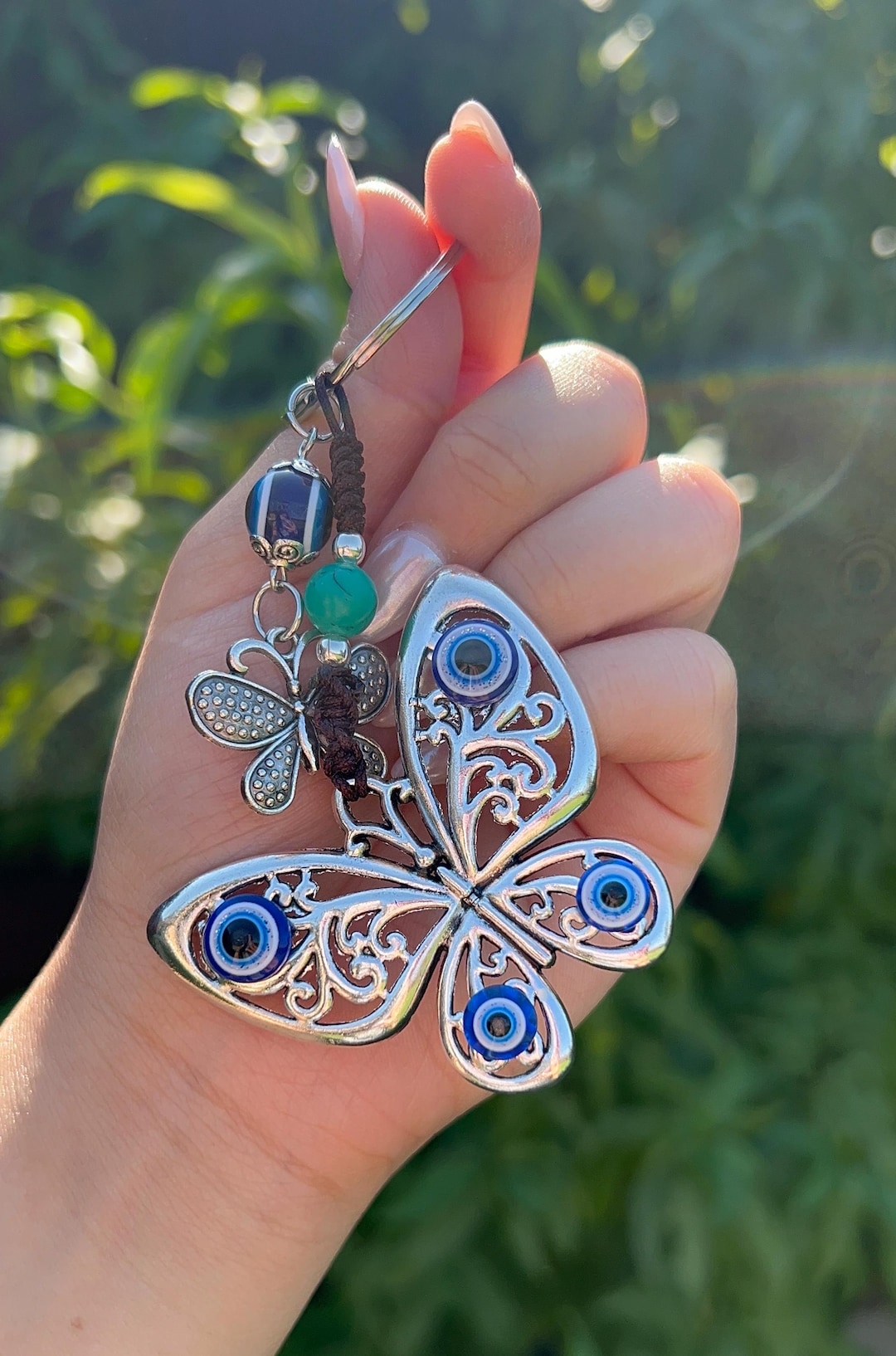 Butterfly Evil Eye Keychain, Silver Filigree, Boho Charm - Etsy