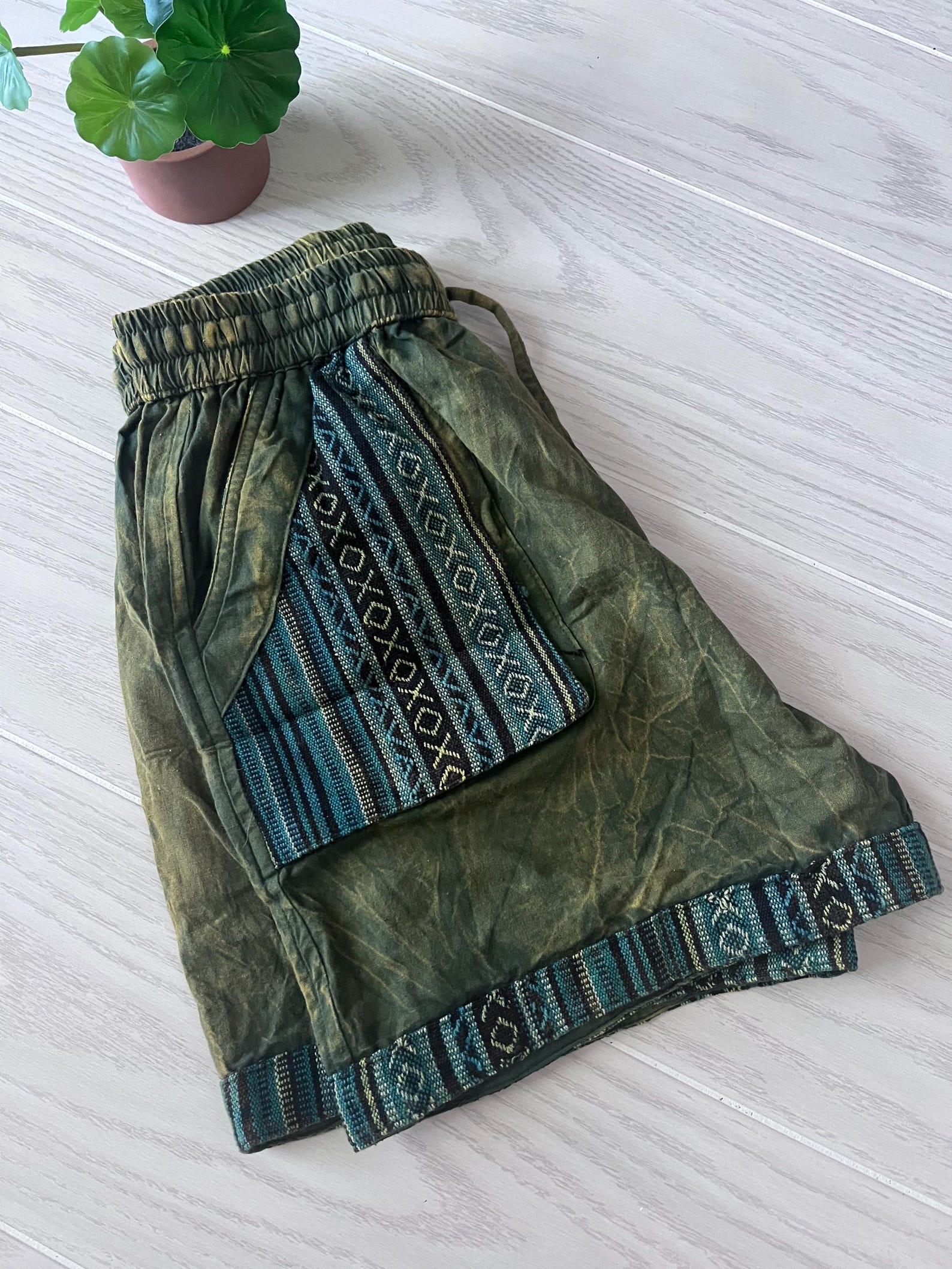 Bohemian Hippie Lightweight Cotton Shorts, Stonewashed Organic Cotton ...