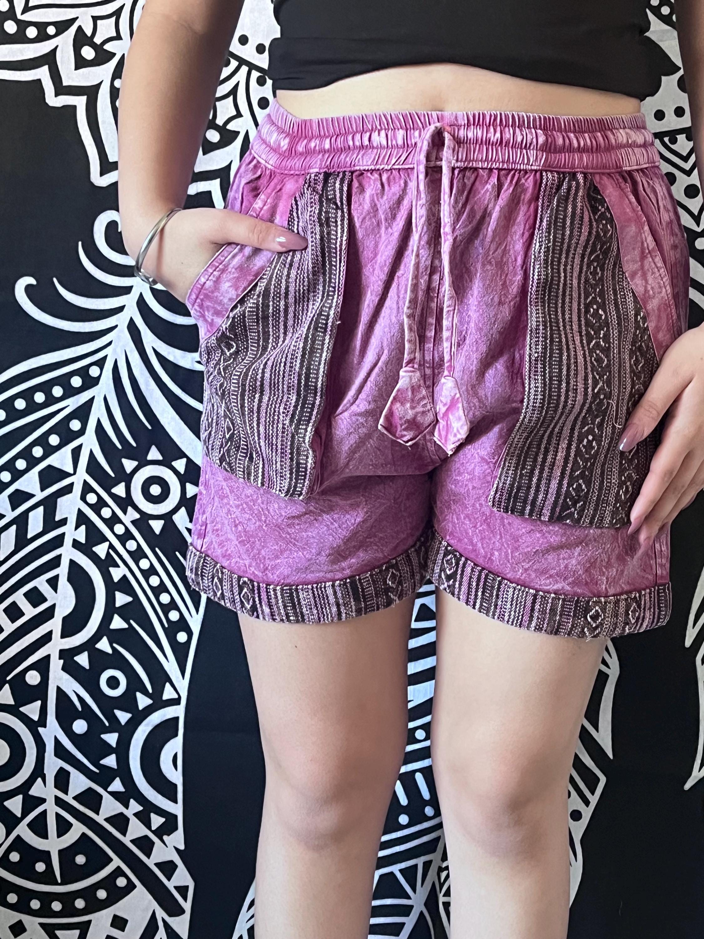 Bohemian Hippie Lightweight Cotton Shorts, Stonewashed Organic Cotton ...