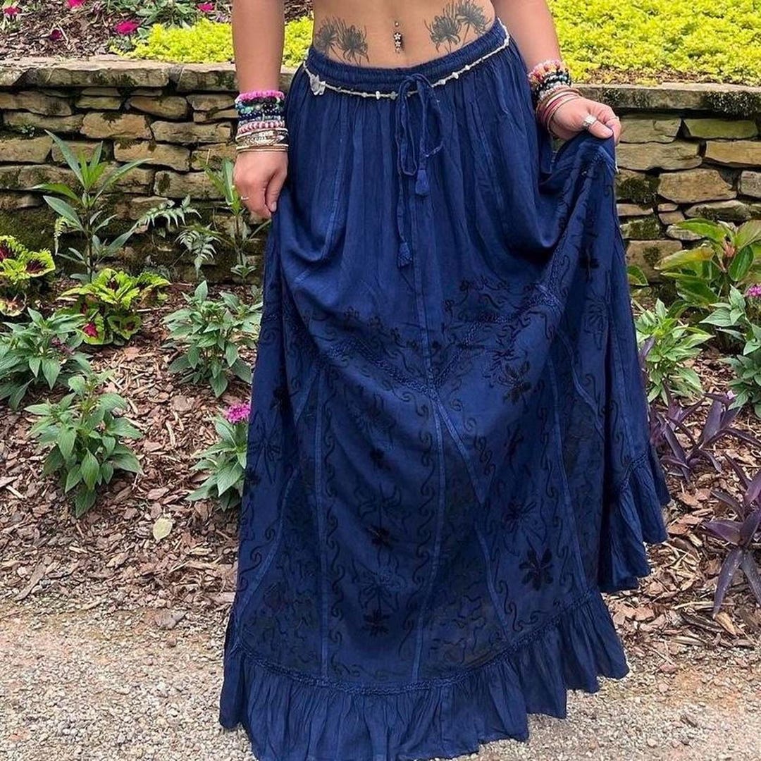 Fairy Boho Hippie Flowy Skirt, Vintage Vibe Embroidered Maxi Skirt ...
