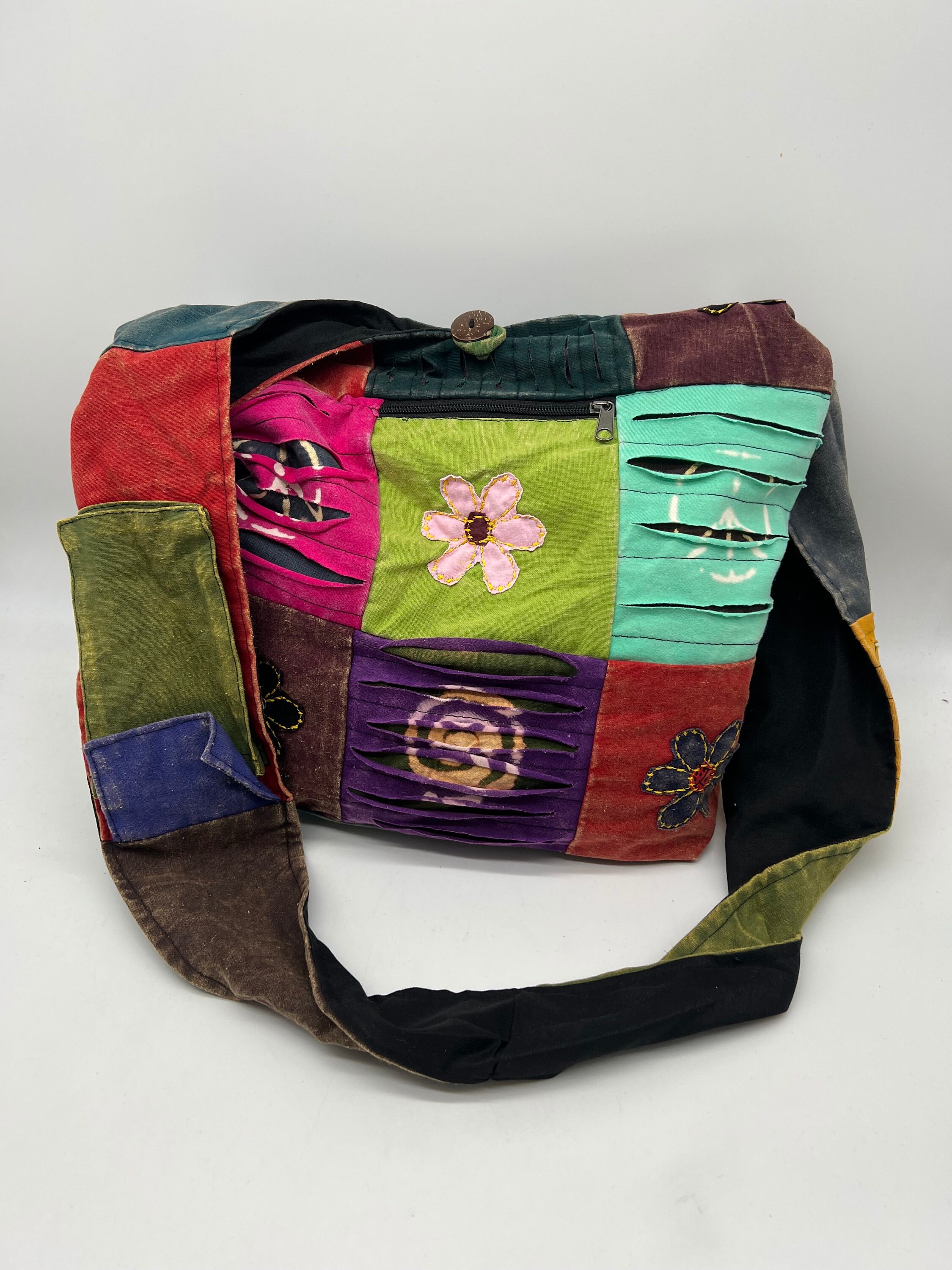 Hippie Sling Bag With Razor Cut Pattern, Patchwork Cotton Hippie Bag ...