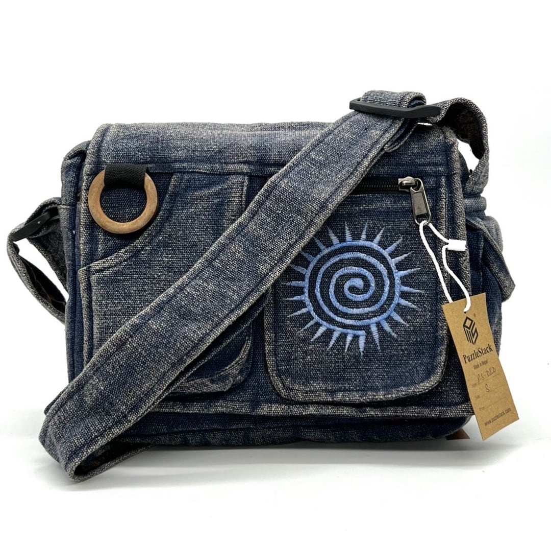 Multi-pocket Crossbody Messenger Bag, Swirl Embroidery, Minimalist ...