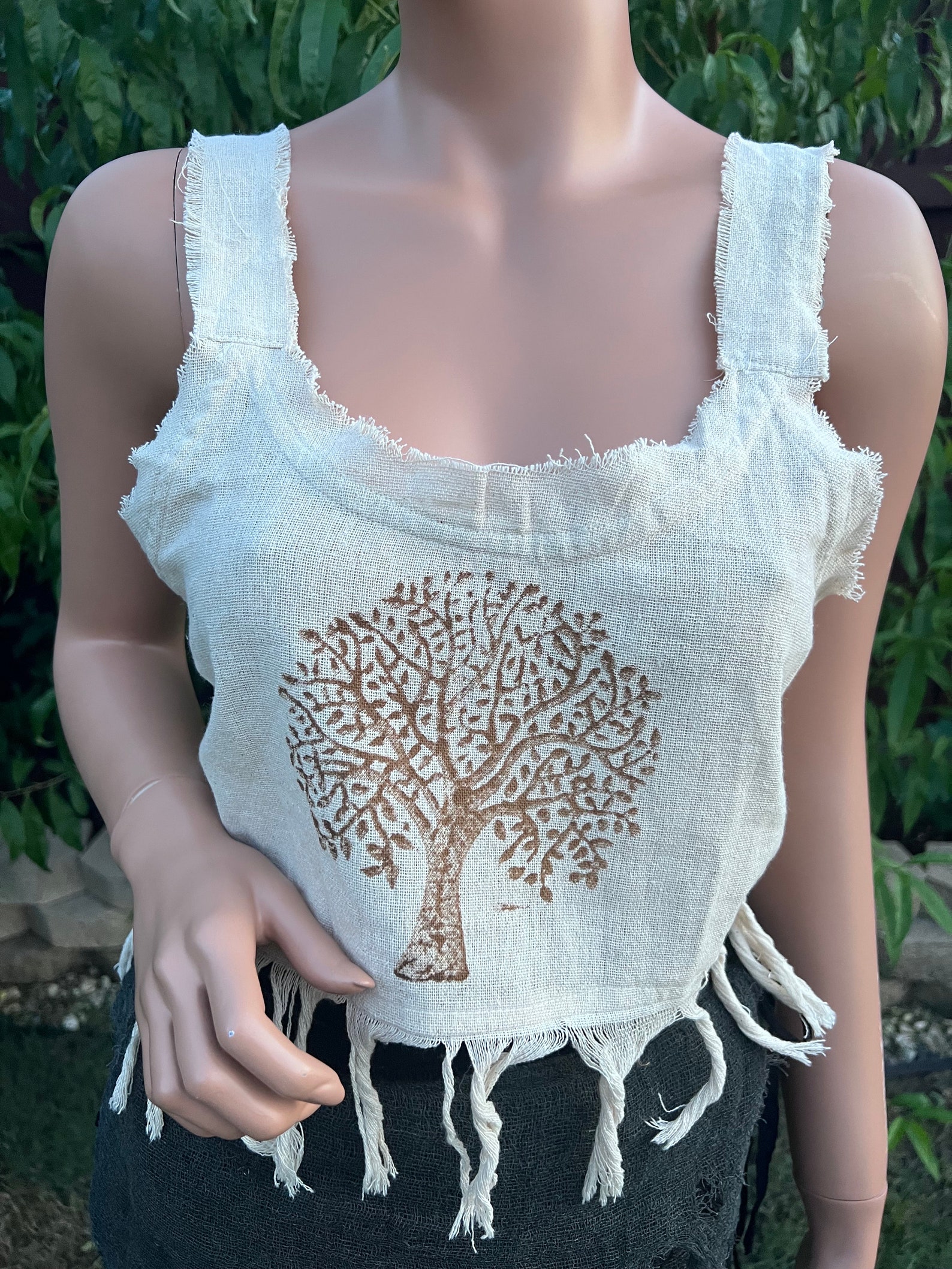 Tree of Life Block Print Raw Cotton Crop Top,earthy Festival Boho ...