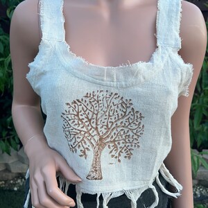 Tree of Life Block Print Raw Cotton Crop Top,earthy Festival Boho ...