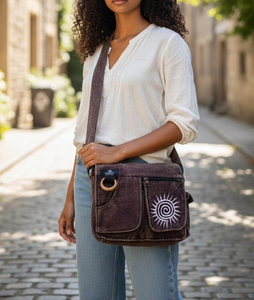 Messenger Crossbody Bag With Sun Swirl Embroidery, Handmade Crossbody ...