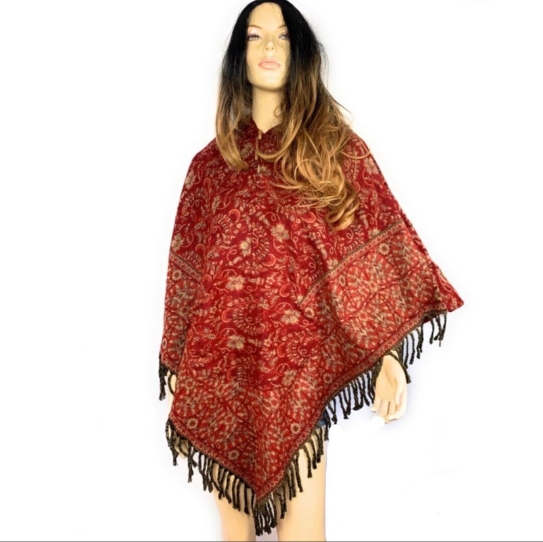 Handmade Wool Poncho, Hand Loomed Poncho Hood and Pocket, Hooded Winter ...