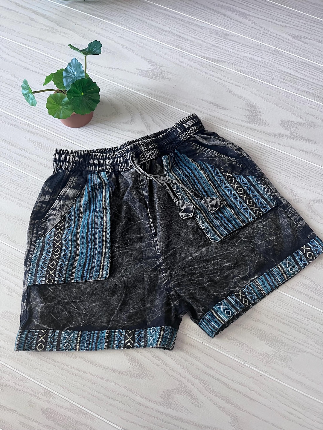 Bohemian Hippie Lightweight Cotton Shorts, Stonewashed Organic Cotton ...