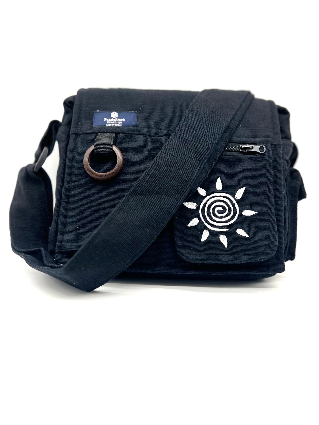 Messenger Crossbody Bag With Swirl Sun Embroidery/ Handmade Bag ...