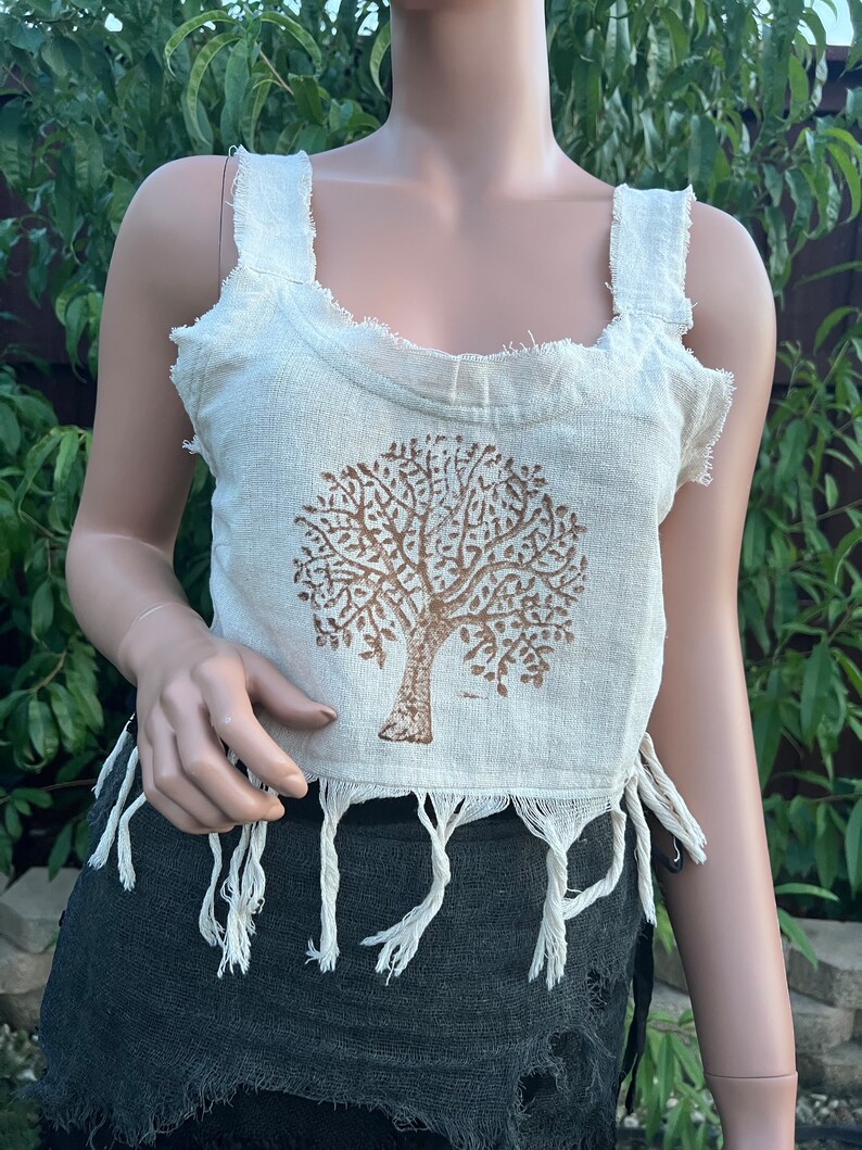 Tree of Life Block Print Raw Cotton Crop Top,earthy Festival Boho ...