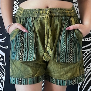 Bohemian Hippie Lightweight Cotton Shorts, Stonewashed Organic Cotton ...