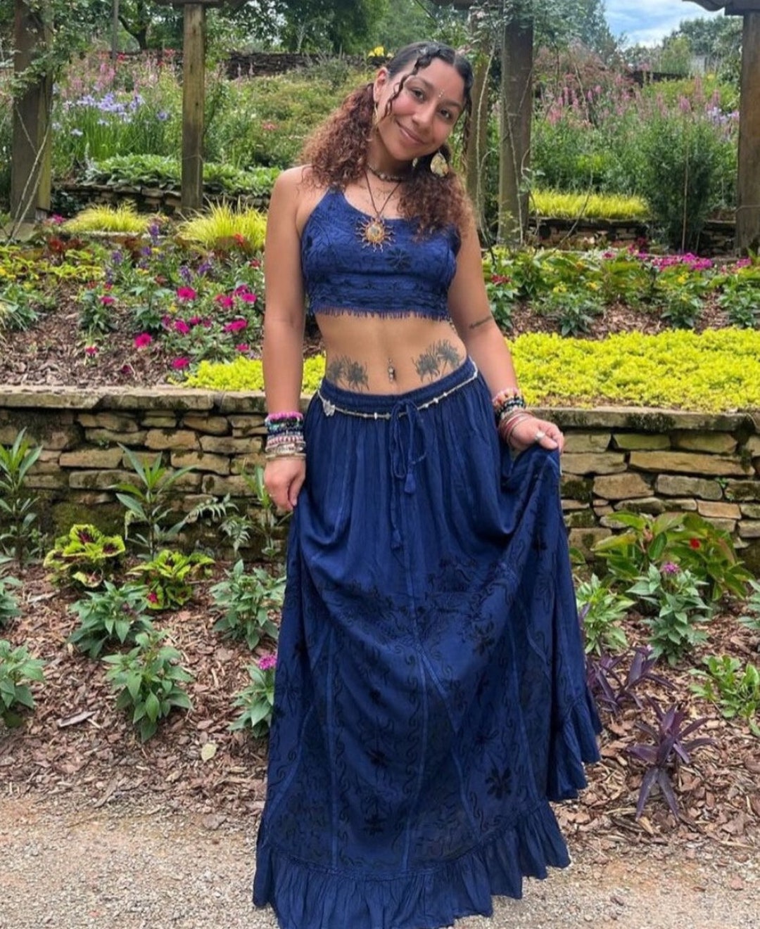 Vintage Style Bohemian Hippie Embroidered Skirt and Top Set, Cottage ...