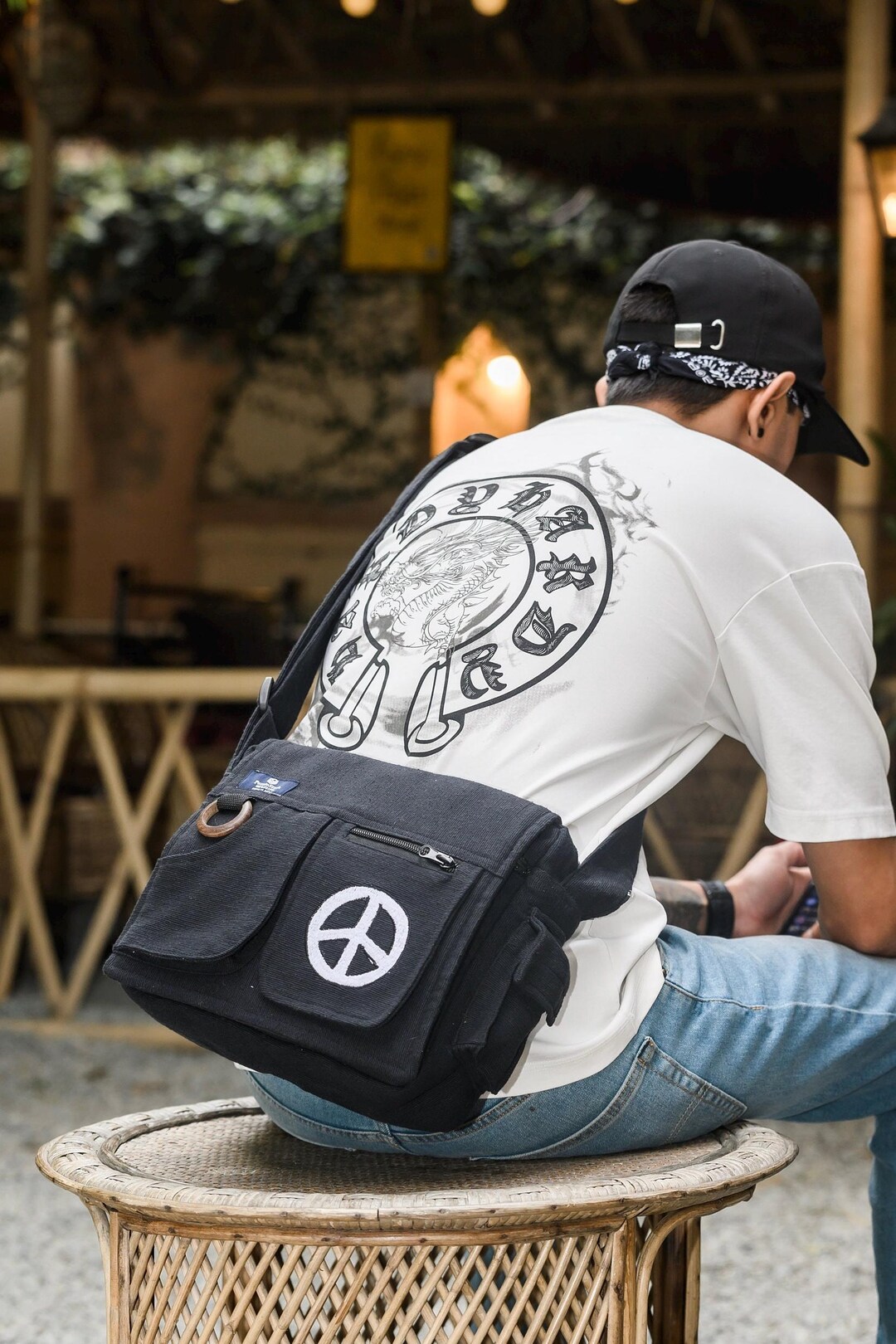 Messenger Crossbody Bag With Peace Sign Embroidery/ Handmade Bag ...