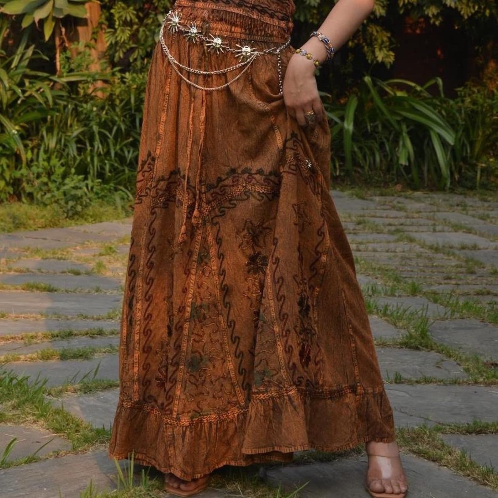Fairy Boho Hippie Flowy Skirt, Vintage Vibe Embroidered Maxi Skirt ...
