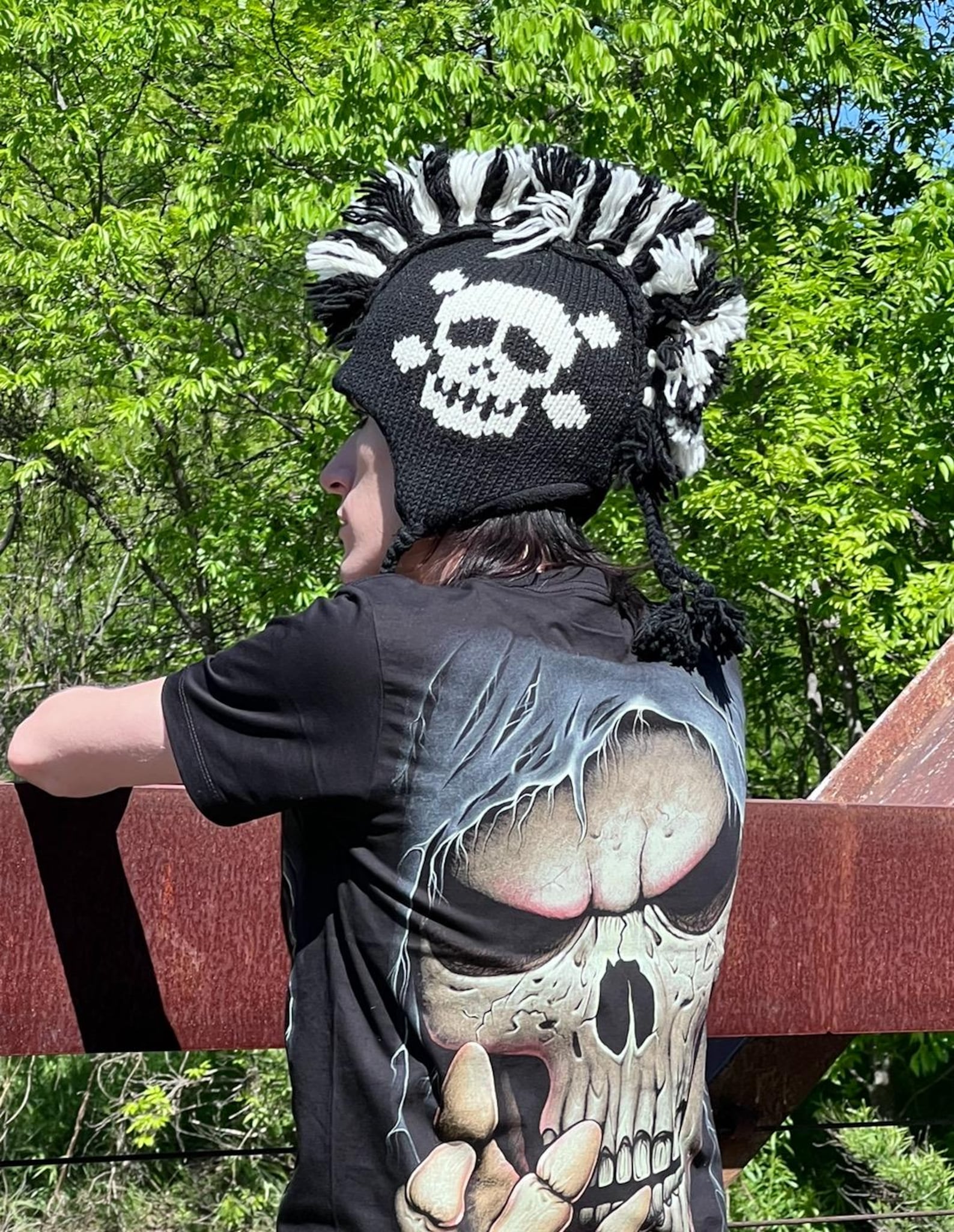Black Skull Cap Mohawk Style, Hand Knitted Skull Beanie, Winter Hat ...