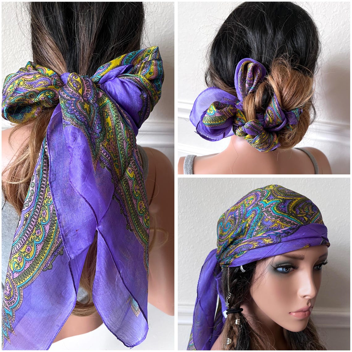 Paisley Print Silk Scarves, 70s Bandanna, Silk Boho Hippie Festival ...