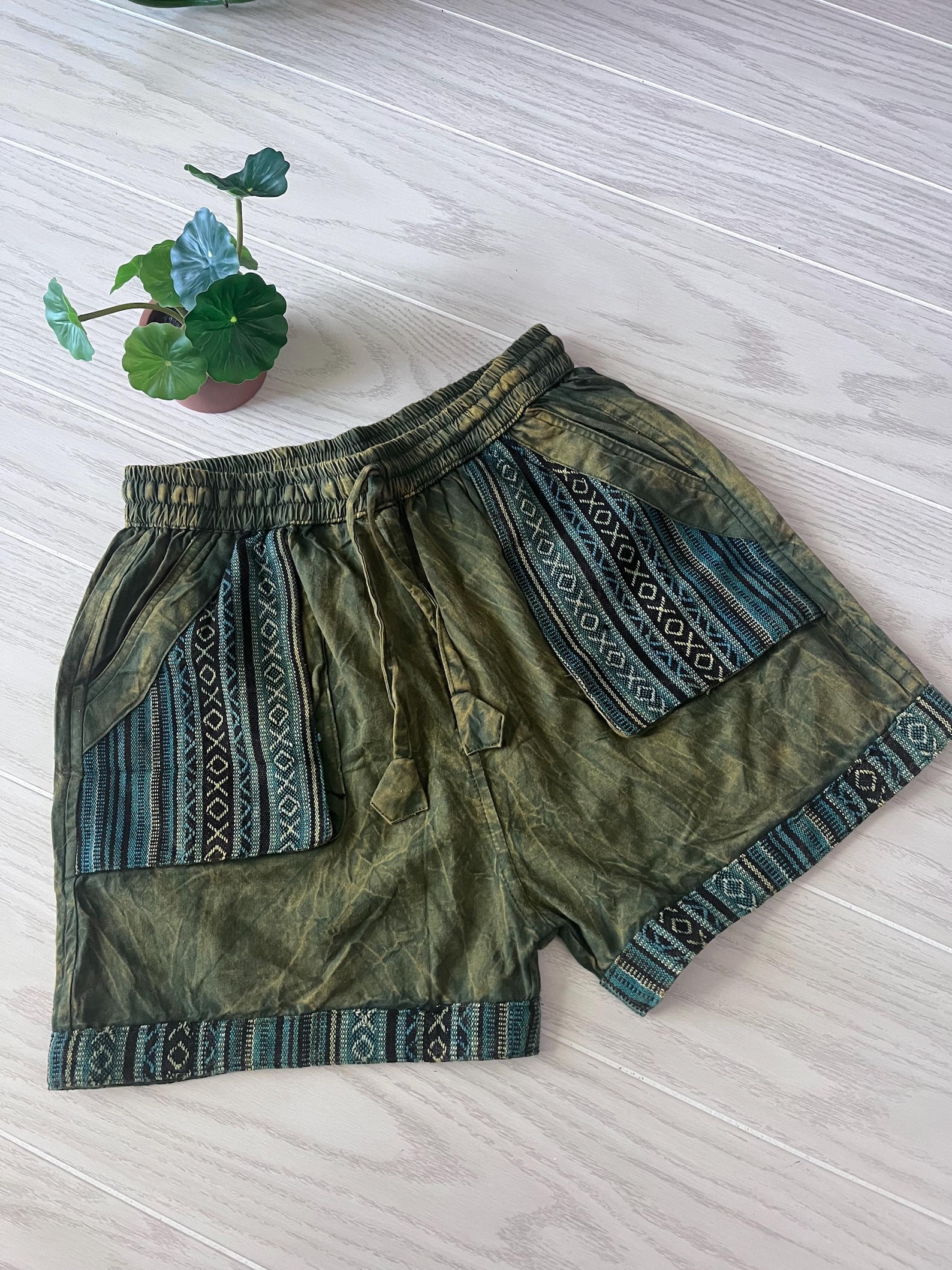 Bohemian Hippie Lightweight Cotton Shorts, Stonewashed Organic Cotton ...
