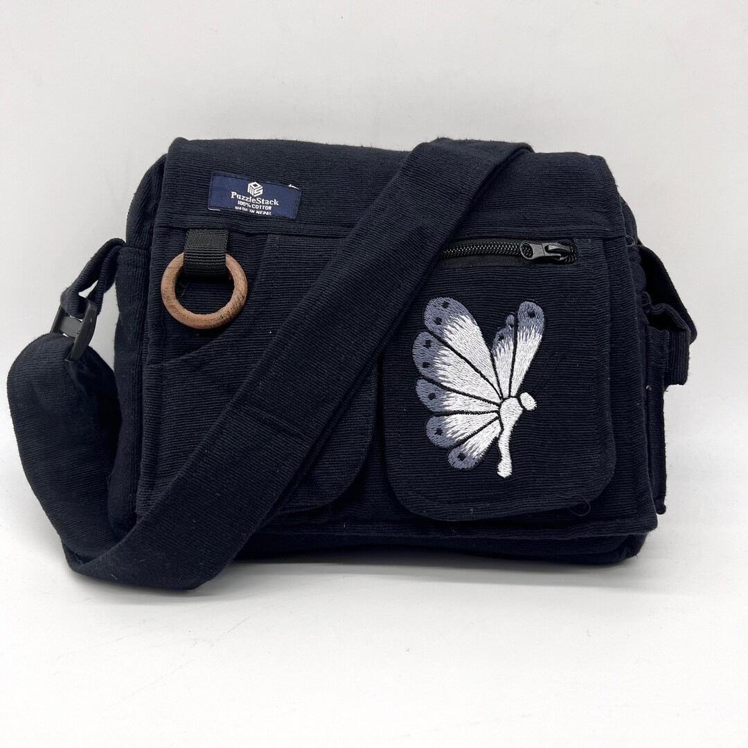 Messenger Crossbody Bag With Butterfly Embroidery/ Handmade Bag ...