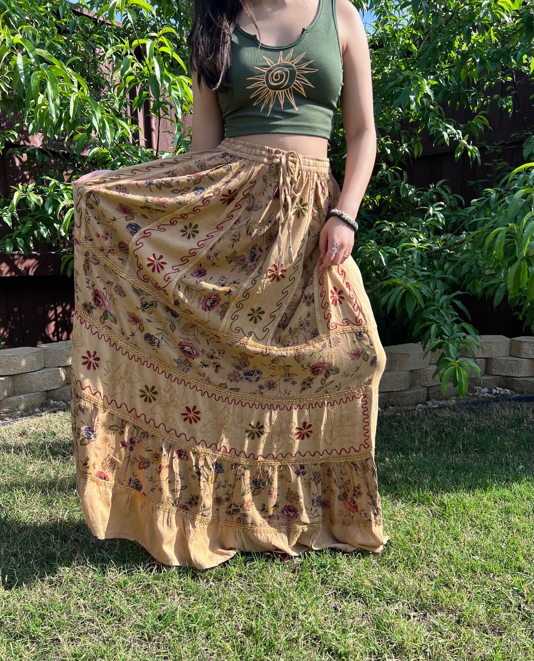 Vintage Style Bohemian Hippie Embroidered Skirt, Cottage Core Fairy ...