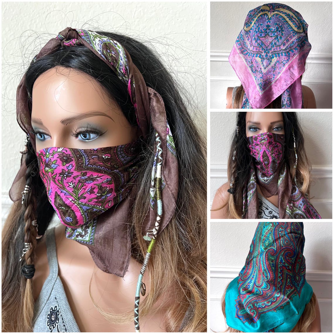 Paisley Print Silk Scarves, 70s Bandanna, Silk Boho Hippie Festival ...