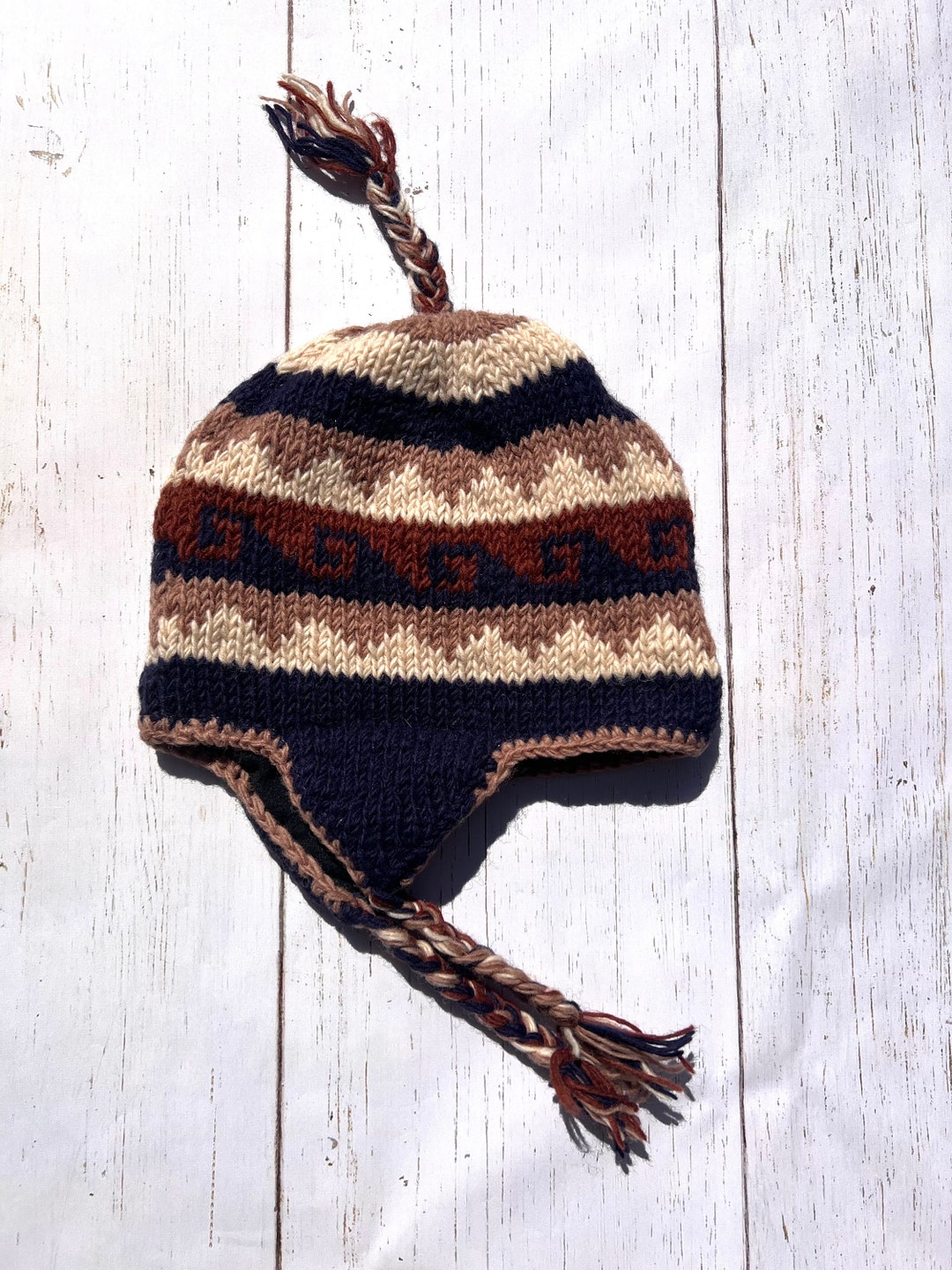 Wool Beanie, Winter Knit Sherpa Hat With Ear Flap,handmade Gift, Fleece ...