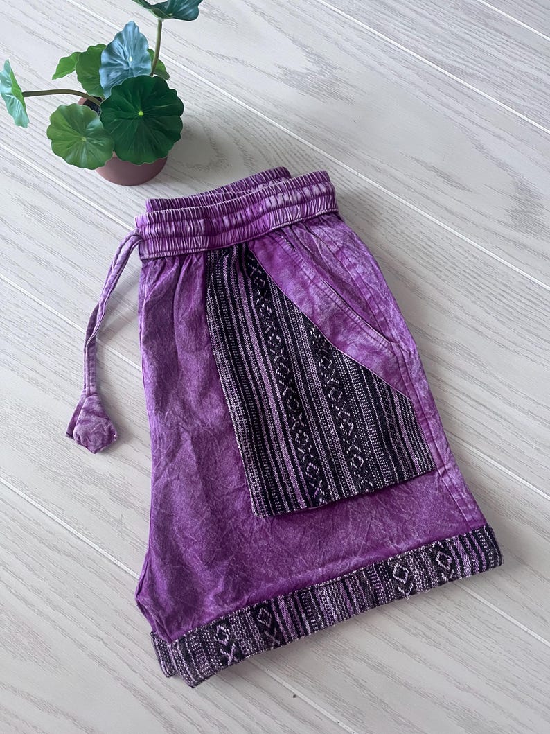 Bohemian Hippie Lightweight Cotton Shorts, Stonewashed Organic Cotton ...