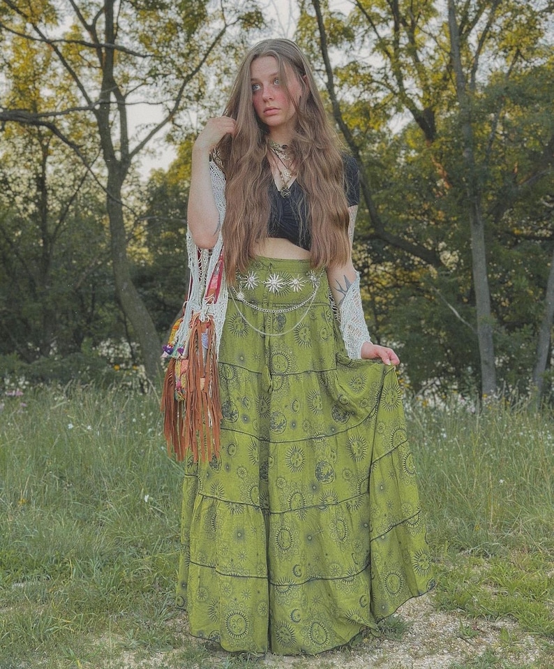 Akasiya Maxi Skirt,sun Moon Celestial Print Tiered Skirt, Fairy Core ...