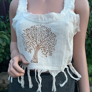 Tree of Life Block Print Raw Cotton Crop Top,earthy Festival Boho ...