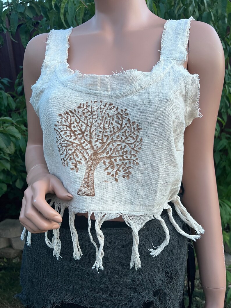 Tree of Life Block Print Raw Cotton Crop Top,earthy Festival Boho ...