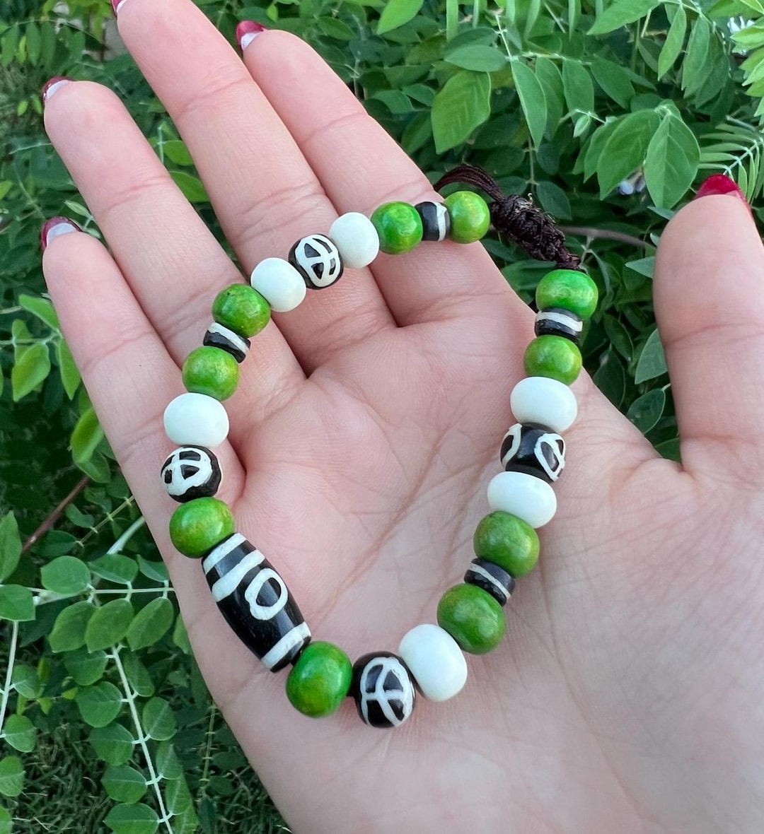 Handmade Bead Bracelet, Peace Sign Beads, Adjustable Unisex Bracelet ...