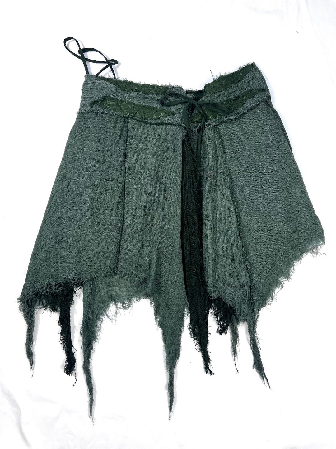 Forest Green Pixie Rag Skirt, Uneven Hem Festival Skirt, Cottage Core ...