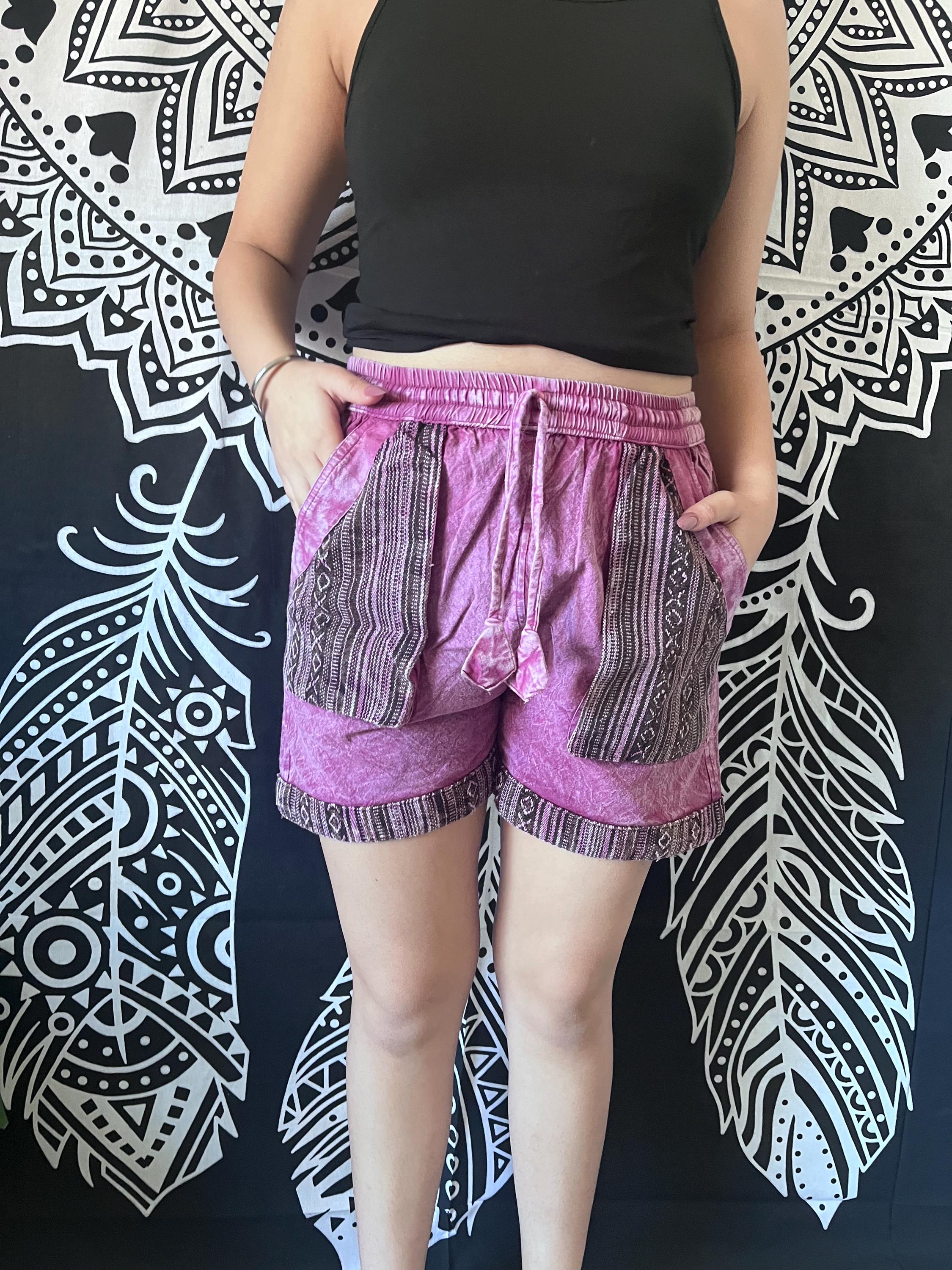 Bohemian Hippie Lightweight Cotton Shorts, Stonewashed Organic Cotton ...