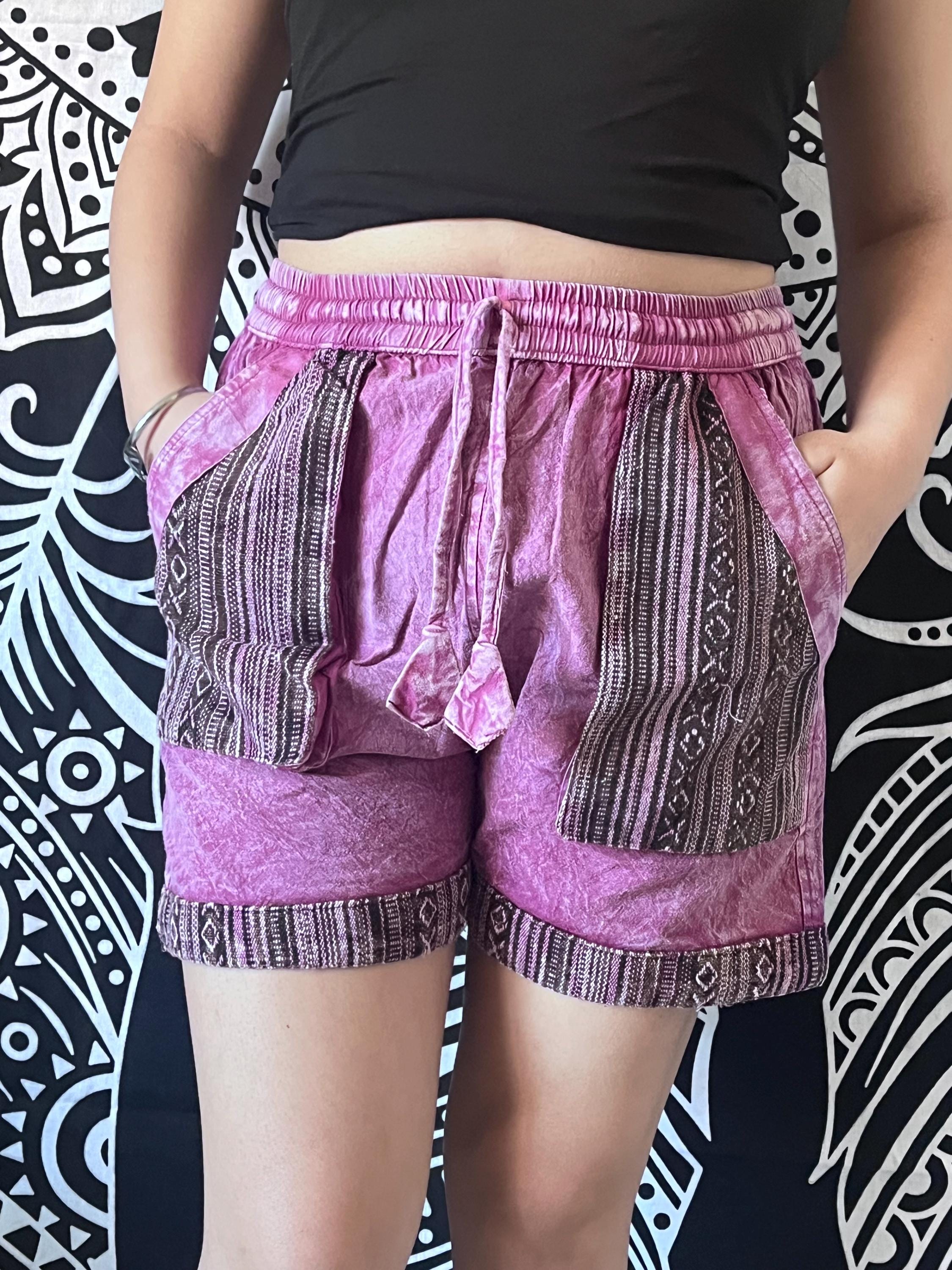 Bohemian Hippie Lightweight Cotton Shorts, Stonewashed Organic Cotton ...