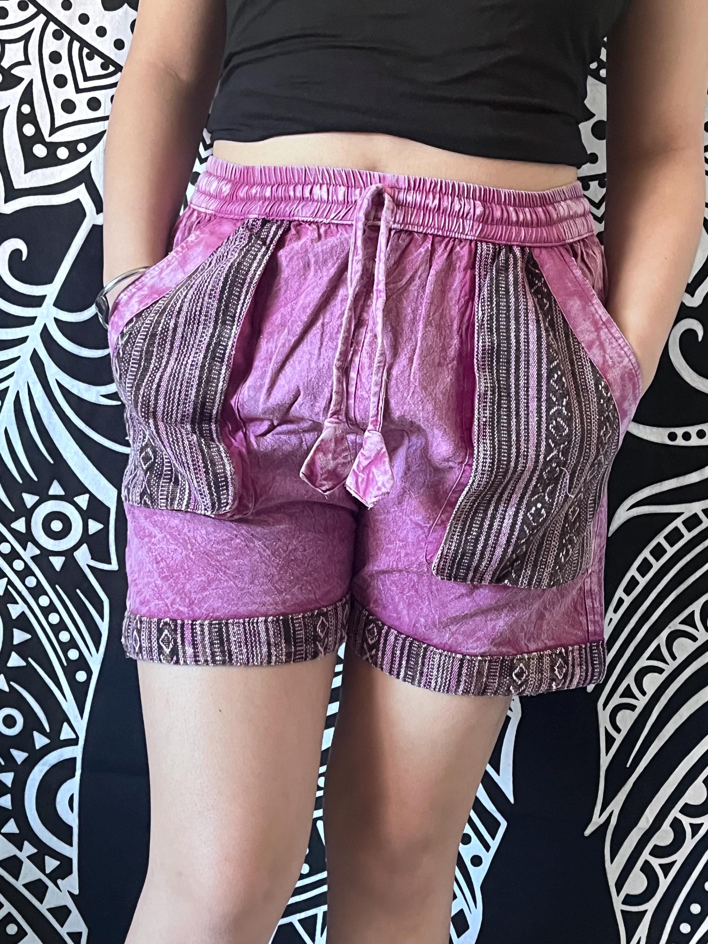 Bohemian Hippie Lightweight Cotton Shorts, Stonewashed Organic Cotton ...