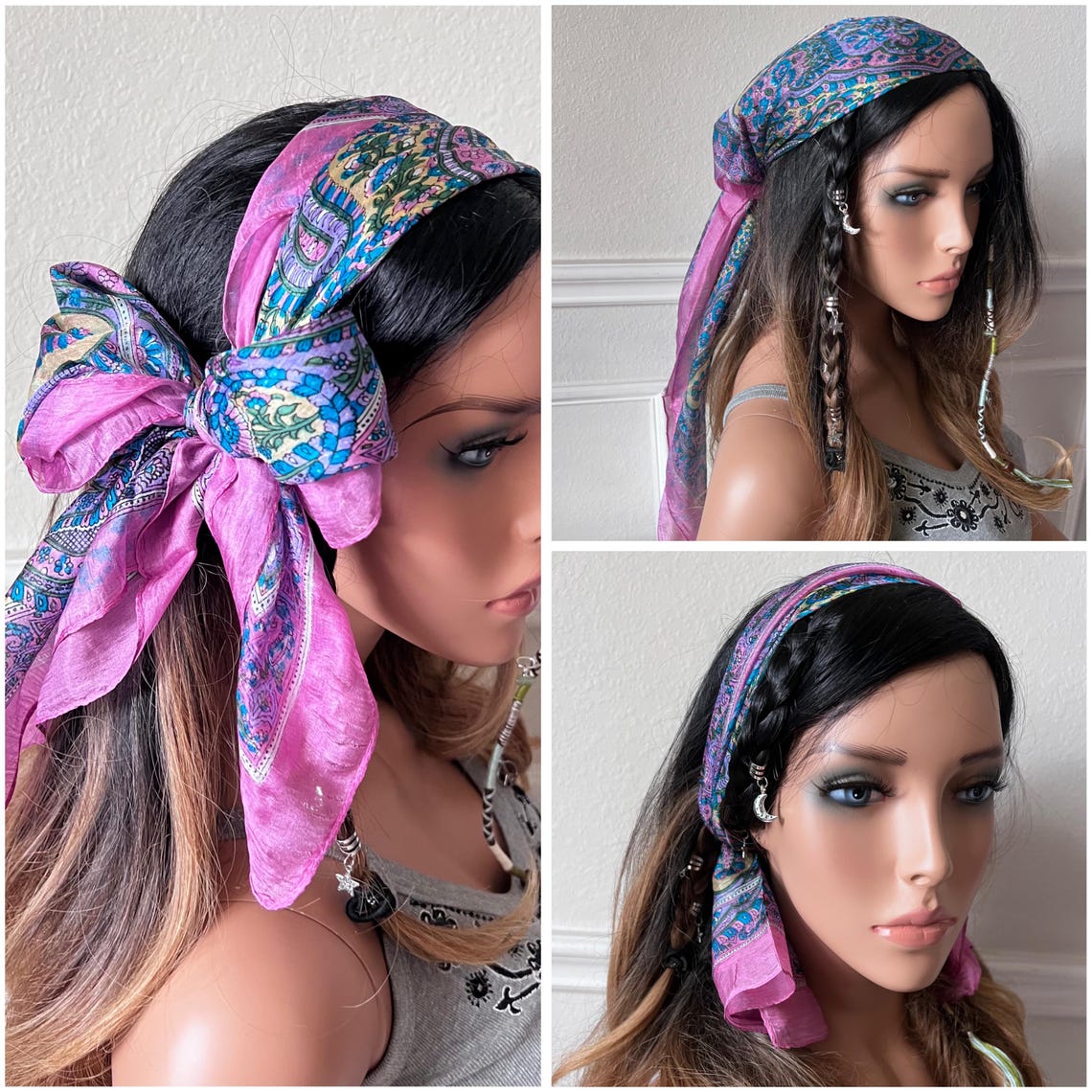Paisley Print Silk Scarves, 70s Bandanna, Silk Boho Hippie Festival ...