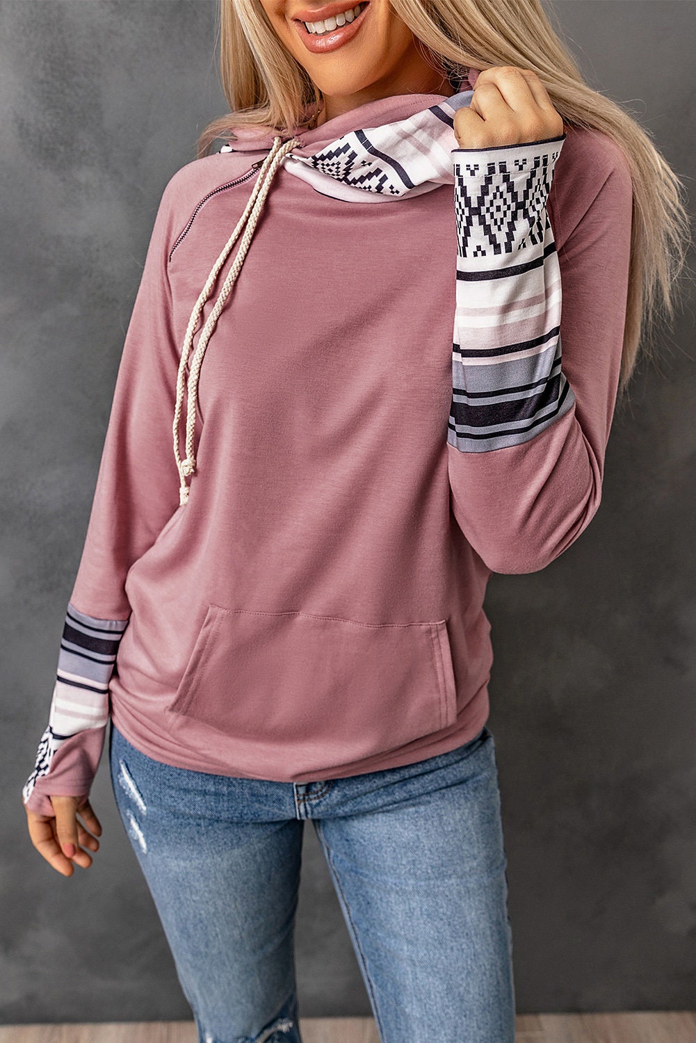 Pink Double Hoods Thumb Hole Hoodie - Etsy