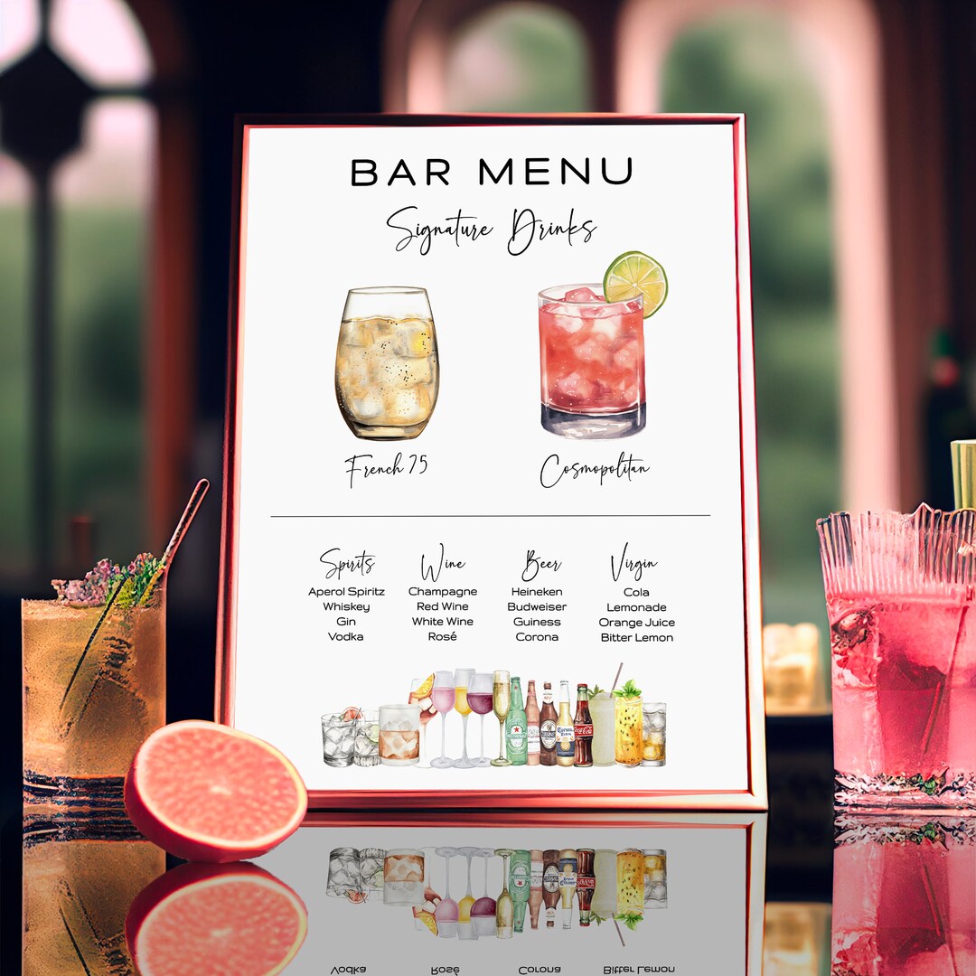 Editable Template, Signature Drink Sign Template, Bar Menu Template ...