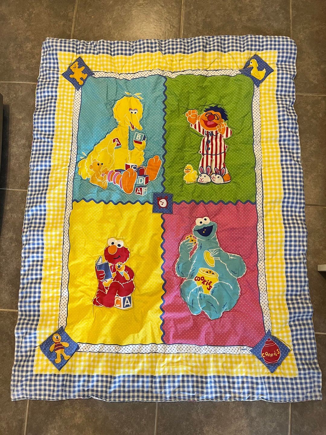 VTG Sesame Street Baby Quilt Comforter Blanket Elmo Big Bird - Etsy