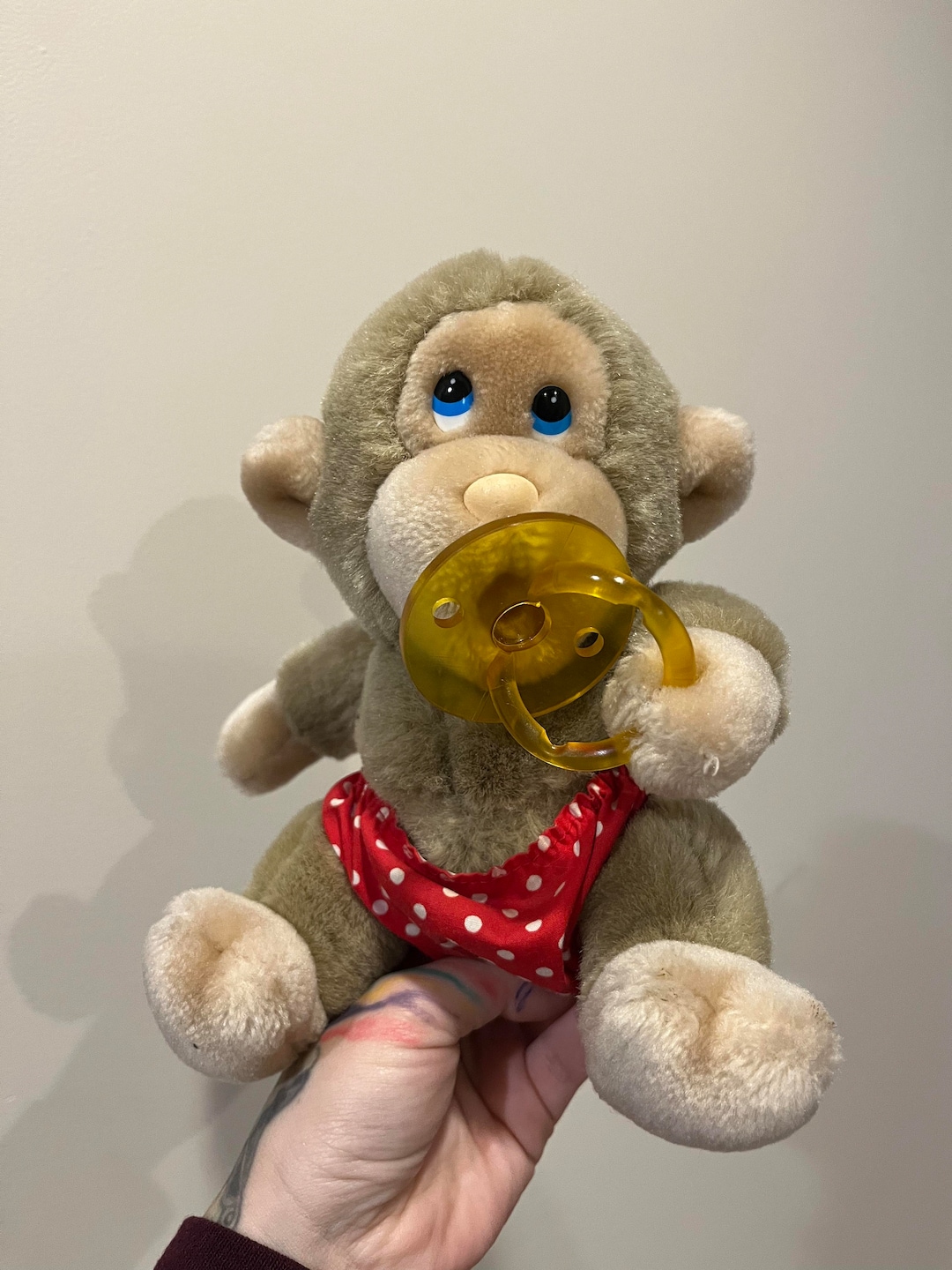 Russ Chee Chee Baby Monkey Tan Plush Pacifier Red White Polka - Etsy