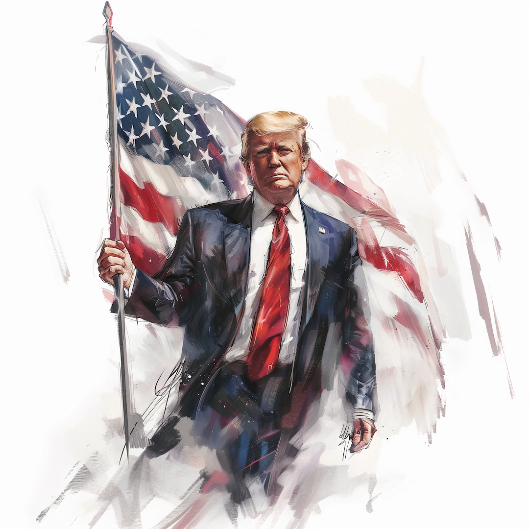 President Donald Trump With American Flag - Patriotic Digital Art Print ...