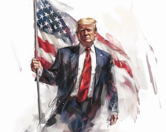 President Donald Trump Raising Fist With American Flag - Patriotic ...