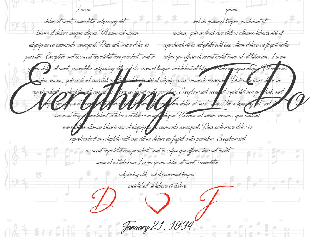 Fully Customizable DIGITAL FILE - Heart Shaped Song Lyrics With Names ...