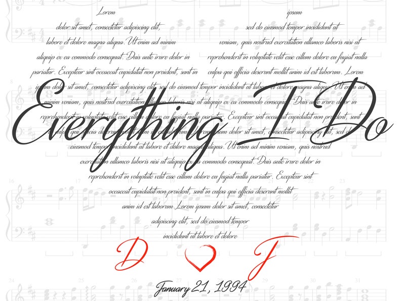 Fully Customizable DIGITAL FILE - Heart Shaped Song Lyrics With Names ...