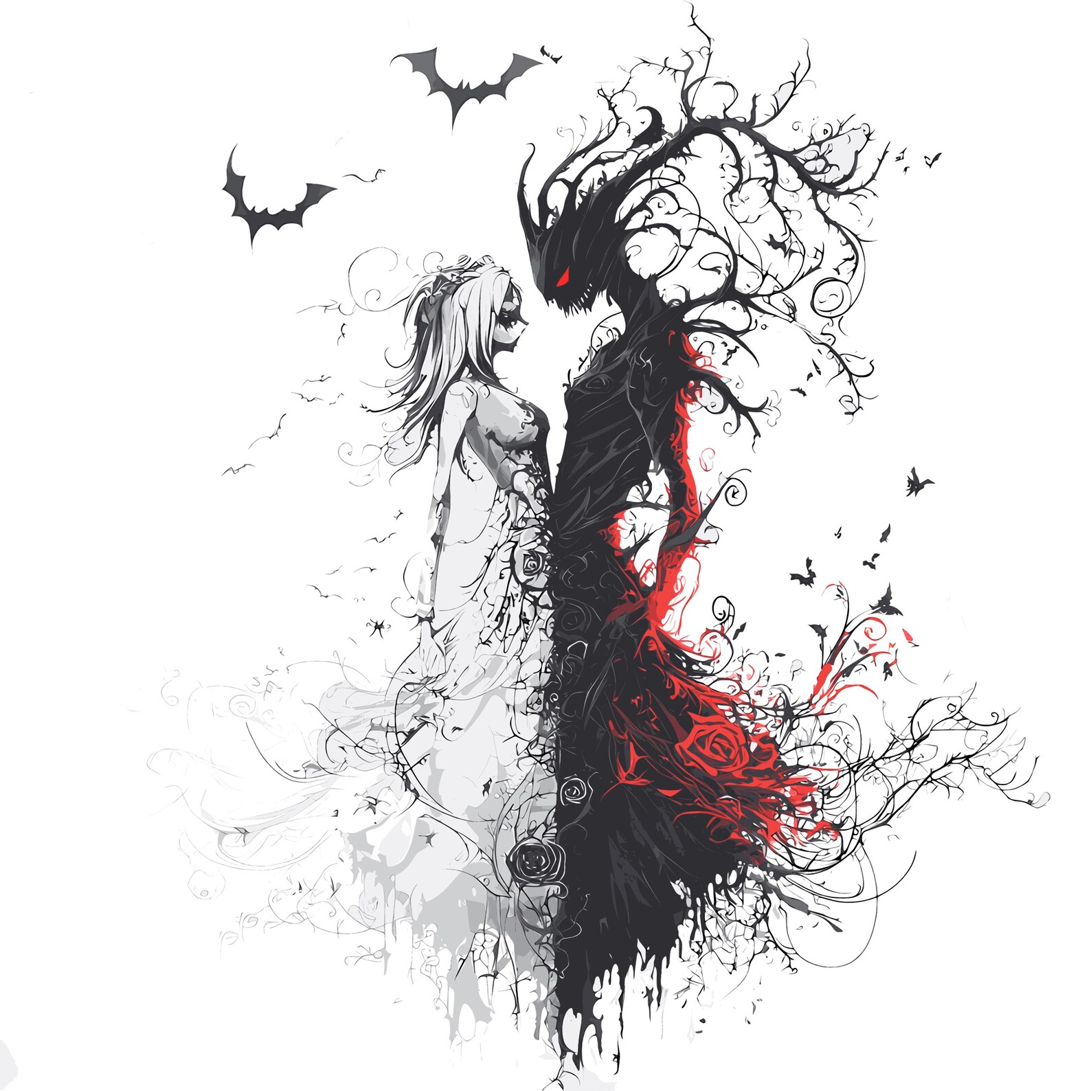 The Phantom and the Bride: Halloween Digital Art (SVG & PNG) - Etsy