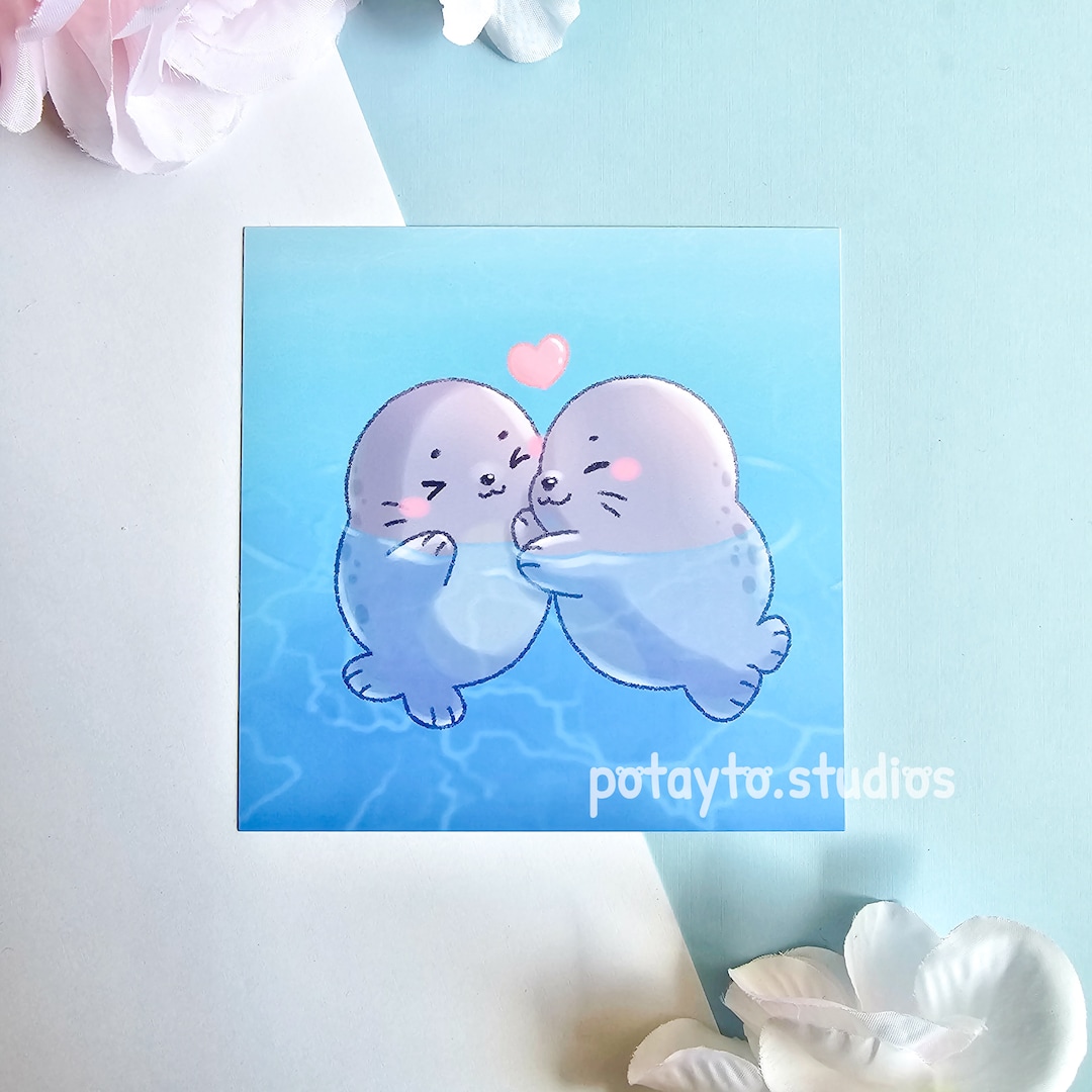 Seal Love Hug Print | Cute Art Print | Kawaii Art Print | Cute Wall Art ...